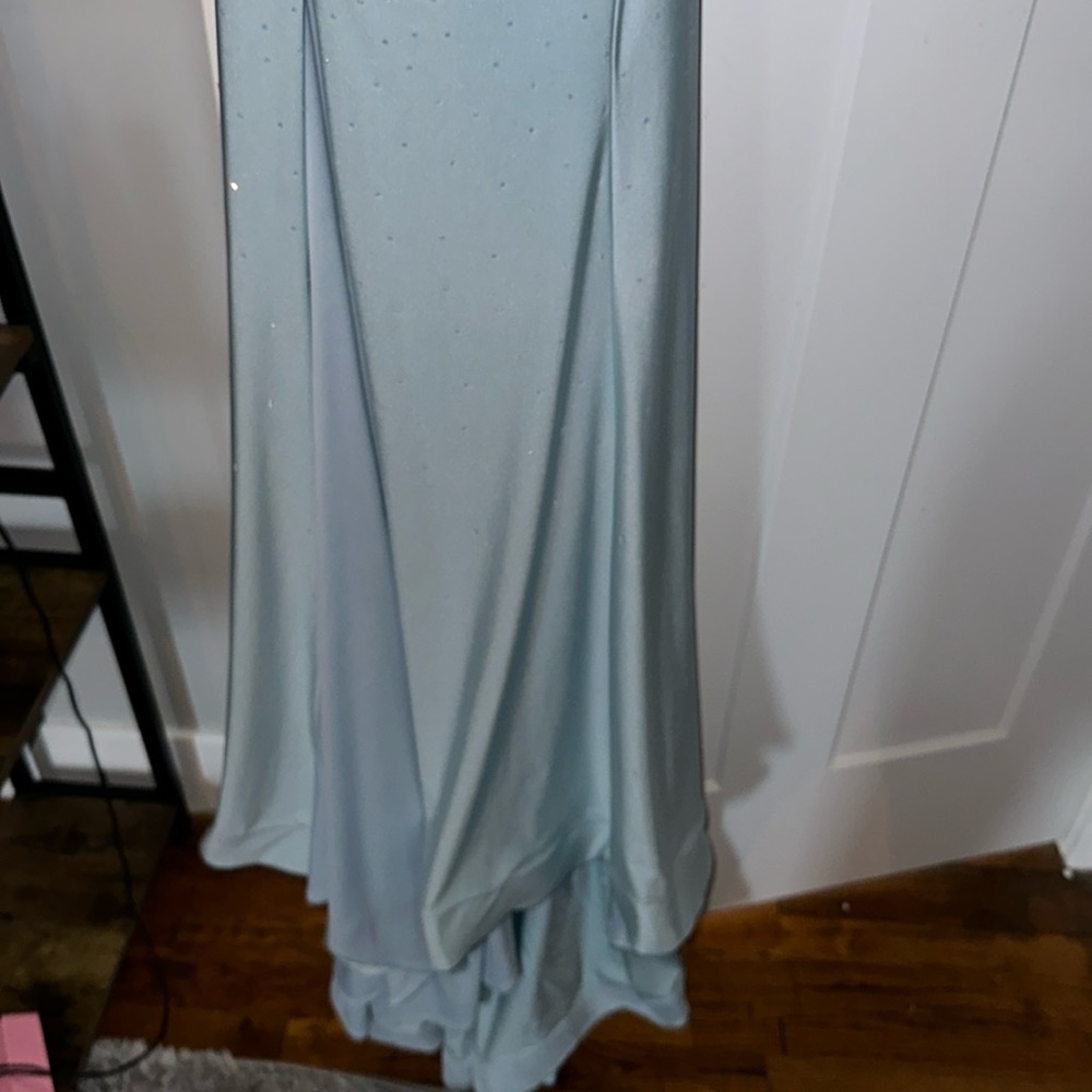 Light Blue Strapless Sparkly Satin Prom Dress - Gem
